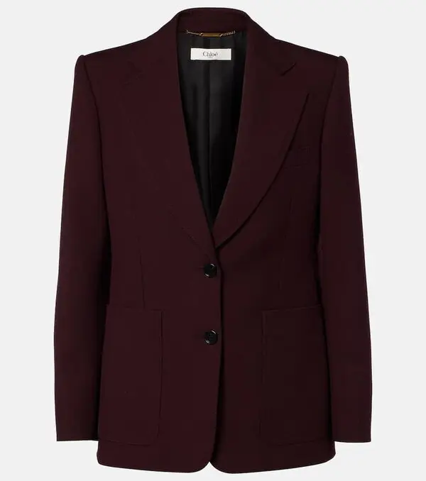 Chloé Wool Gabardine Blazer - Burgundy