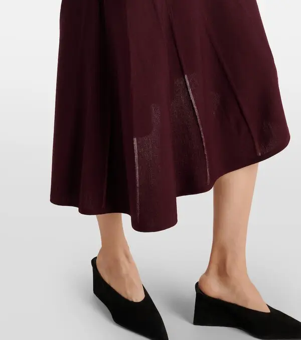 Alaïa Asymmetric Pleated Wool Midi Dress - Burgundy