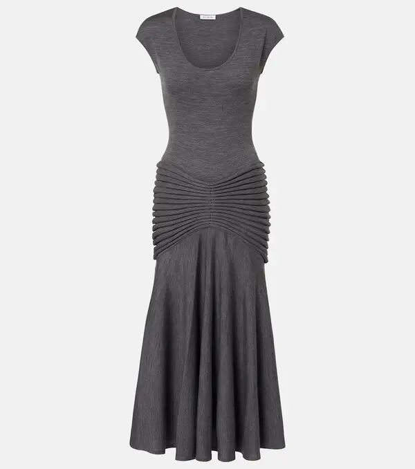 Alaïa Knitted Pleated Wool Midi Dress