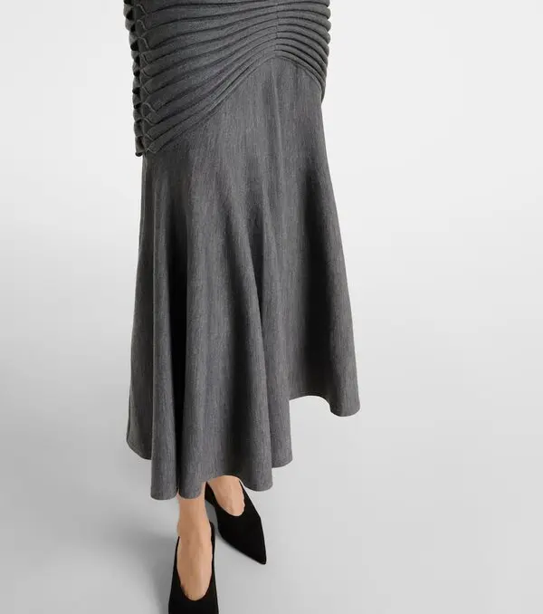 Alaïa Knitted Pleated Wool Midi Dress