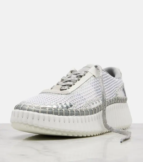 Chloé Nama Metallic-effect Platform Sneakers - Silver