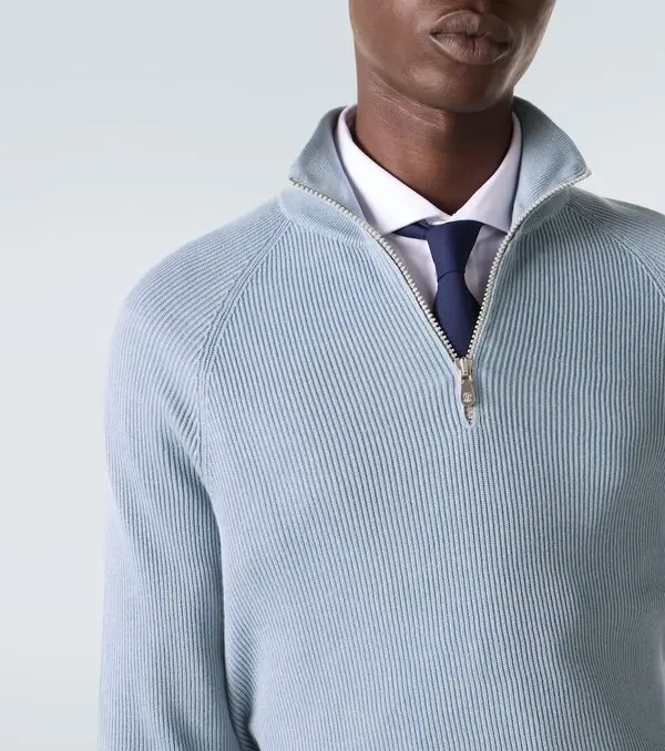 Brunello Cucinelli Ribbed-knit Cotton Sweater - Blue
