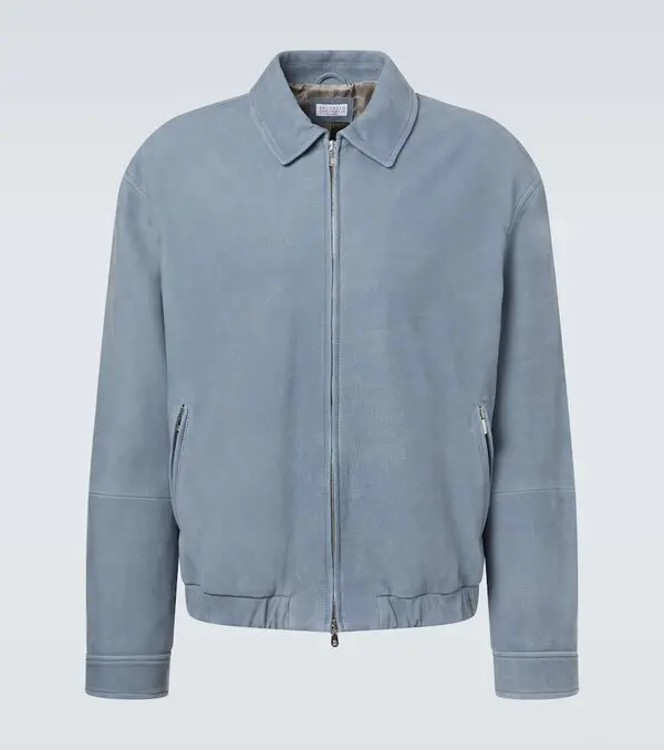Brunello Cucinelli Leather Blouson Jacket - Blue