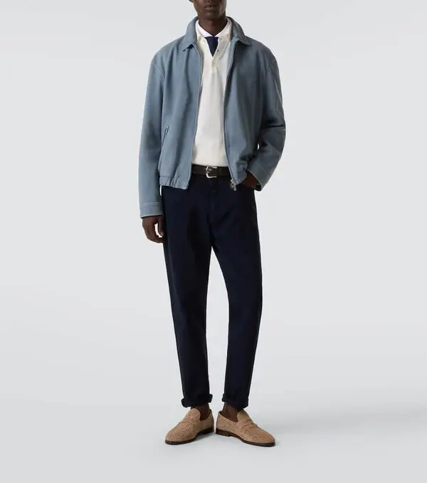 Brunello Cucinelli Leather Blouson Jacket - Blue