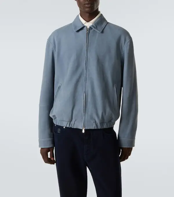 Brunello Cucinelli Leather Blouson Jacket - Blue