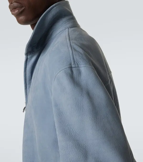 Brunello Cucinelli Leather Blouson Jacket - Blue