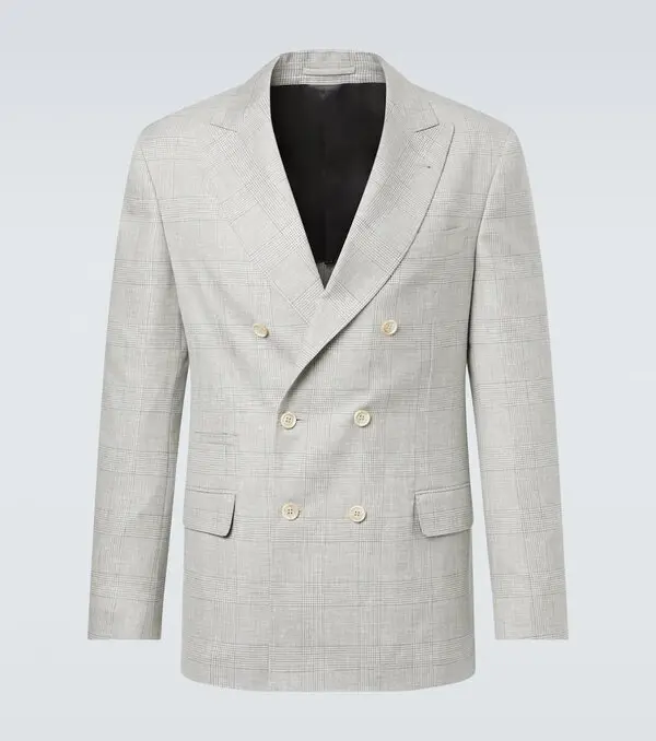 Brunello Cucinelli Checked Double-breasted Wool Blazer