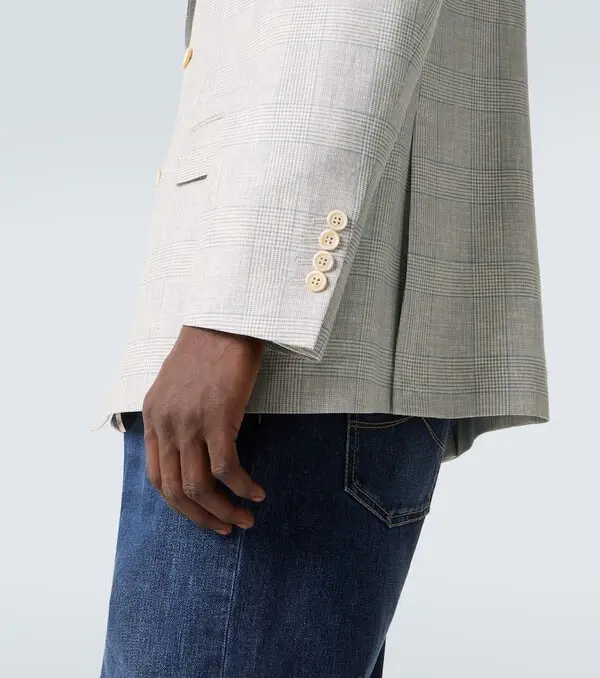 Brunello Cucinelli Checked Double-breasted Wool Blazer
