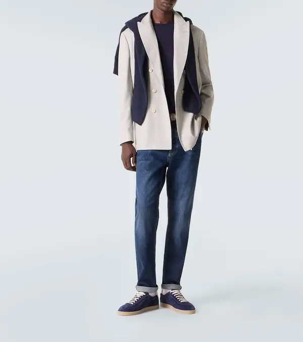 Brunello Cucinelli Checked Double-breasted Wool Blazer