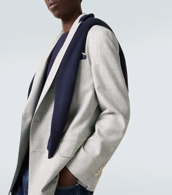 Brunello Cucinelli Checked Double-breasted Wool Blazer