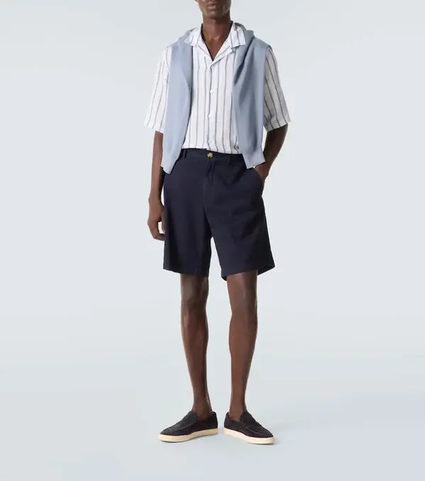 Brunello Cucinelli Striped Linen Bowling Shirt