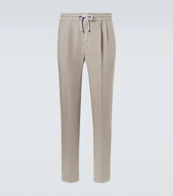 Brunello Cucinelli Pleated Linen Straight Pants - Grey
