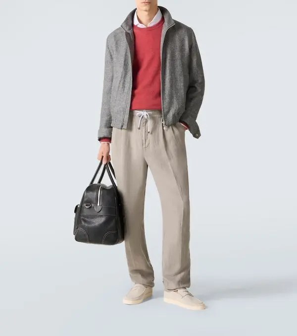 Brunello Cucinelli Pleated Linen Straight Pants - Grey