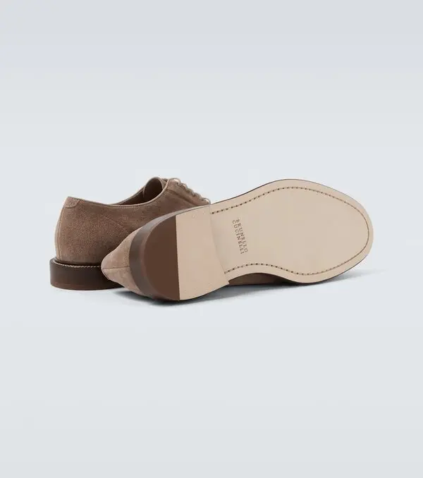 Brunello Cucinelli Suede Derby Shoes - Beige