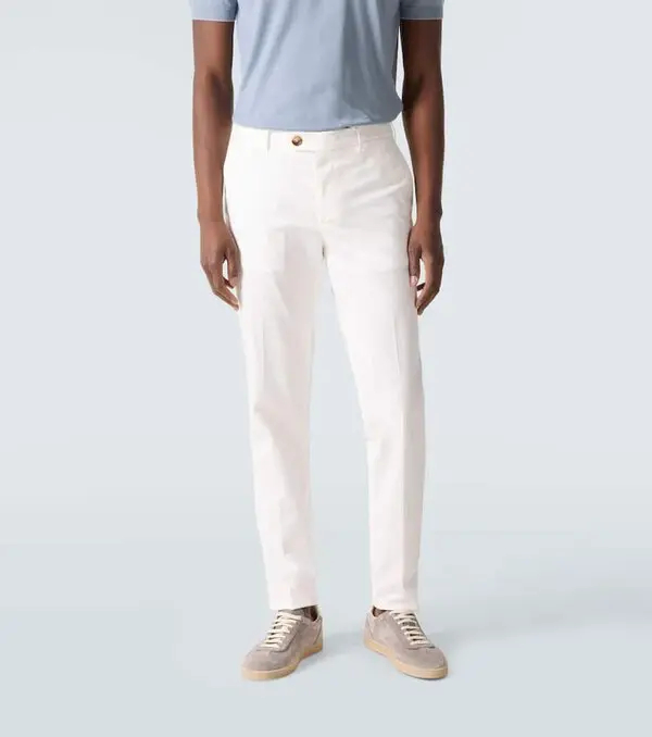 Brunello Cucinelli Cotton-blend Slim Pants - White