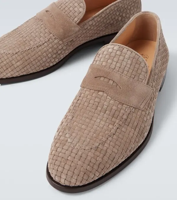 Brunello Cucinelli Woven Suede Penny Loafers - Beige