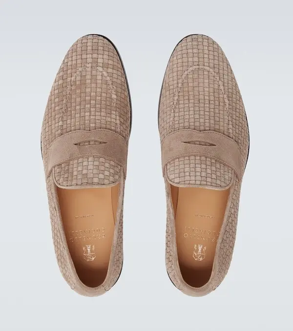 Brunello Cucinelli Woven Suede Penny Loafers - Beige