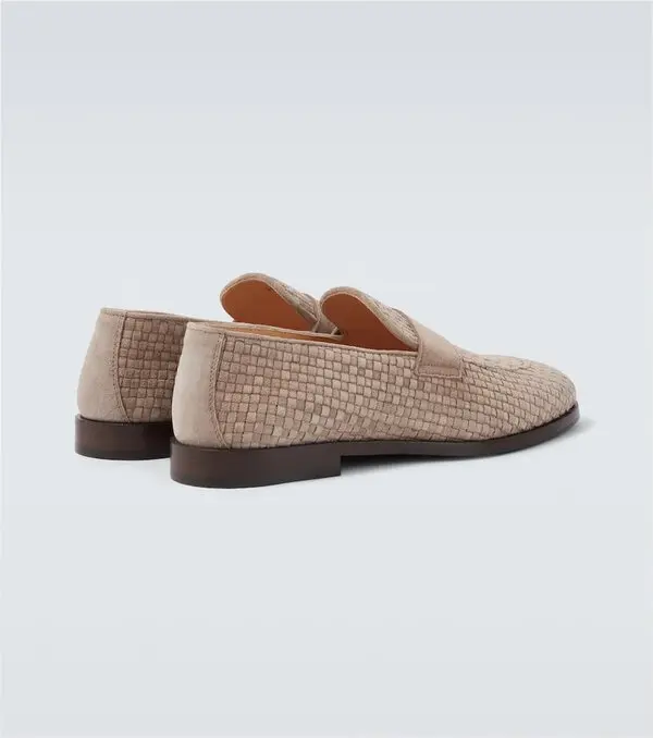 Brunello Cucinelli Woven Suede Penny Loafers - Beige