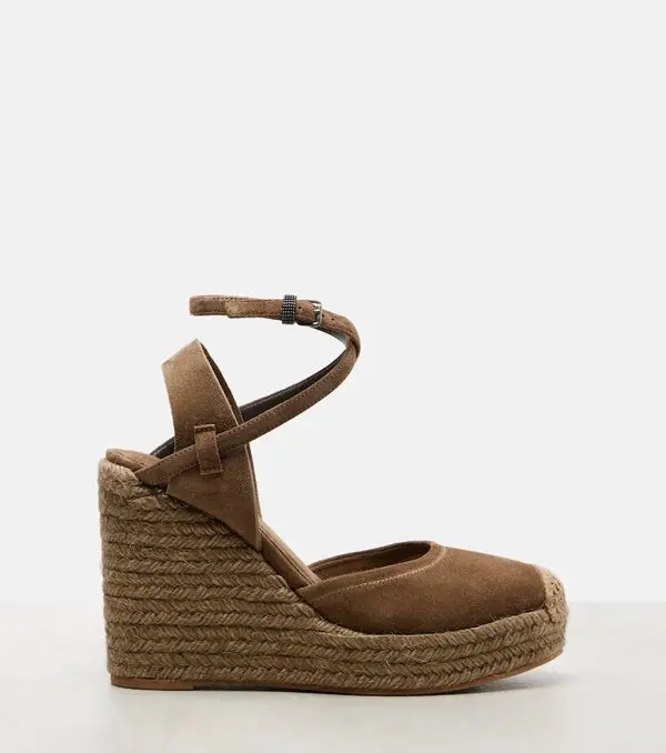 Brunello Cucinelli Monili 80 Suede Espadrille Wedges