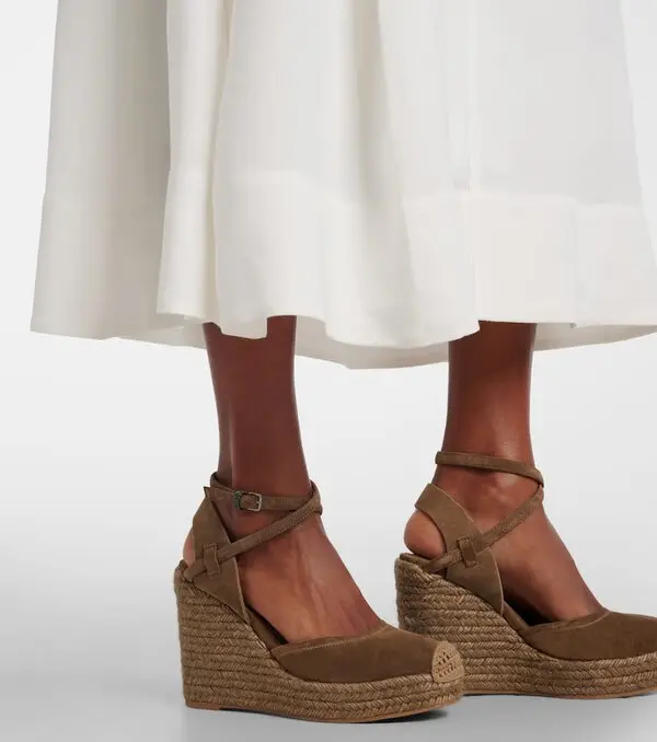 Brunello Cucinelli Monili 80 Suede Espadrille Wedges