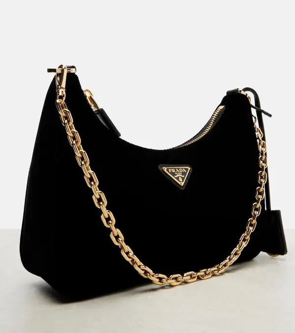 Prada Re-edition Mini Velvet Shoulder Bag - Black