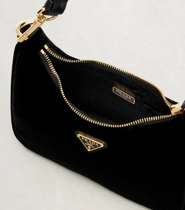 Prada Re-edition Mini Velvet Shoulder Bag - Black