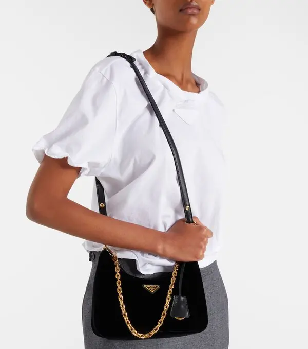Prada Re-edition Mini Velvet Shoulder Bag - Black