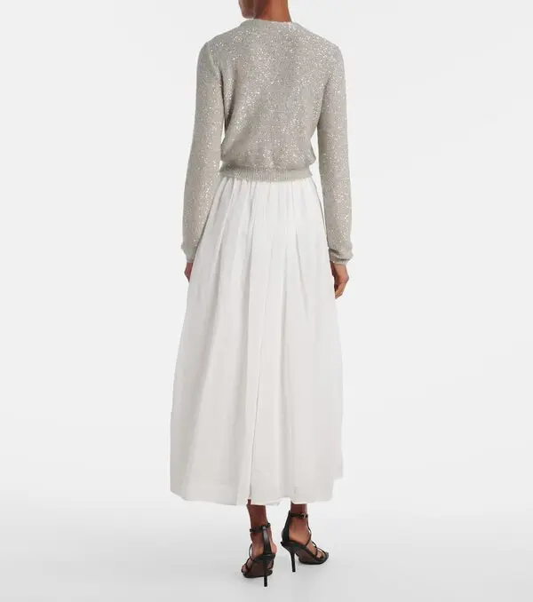 Brunello Cucinelli Cotton And Tulle Midi Skirt - White