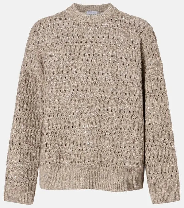 Brunello Cucinelli Sequined Linen-blend Sweater