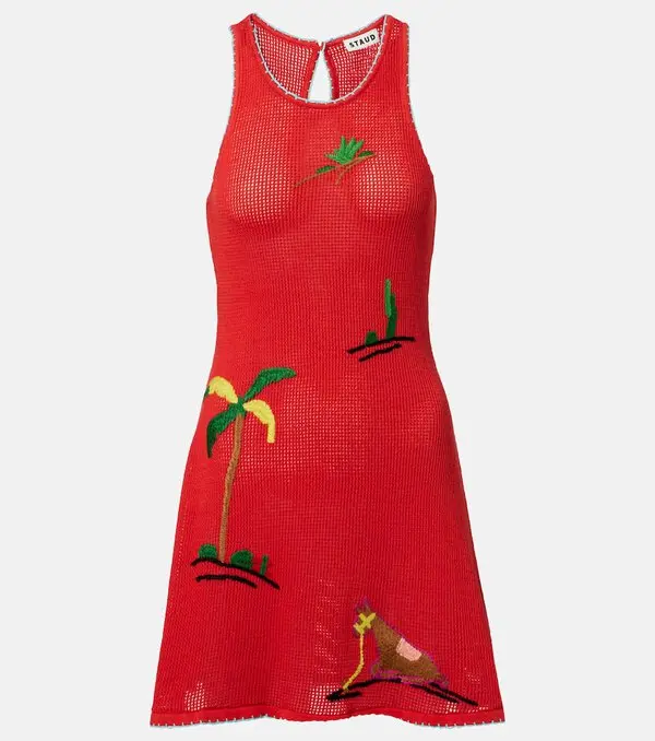 Staud Marea Embroidered Cotton Minidress - Red