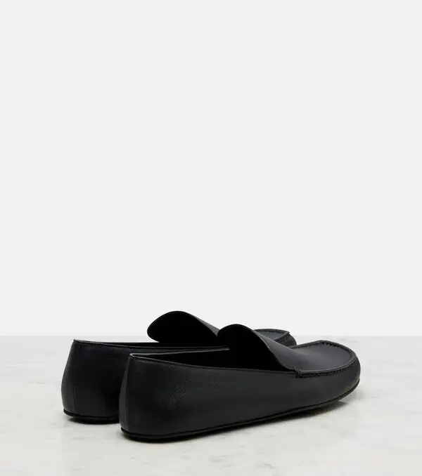 THE ROW Leo Leather Slip-on Shoes - Black