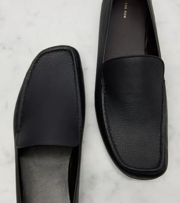 THE ROW Leo Leather Slip-on Shoes - Black