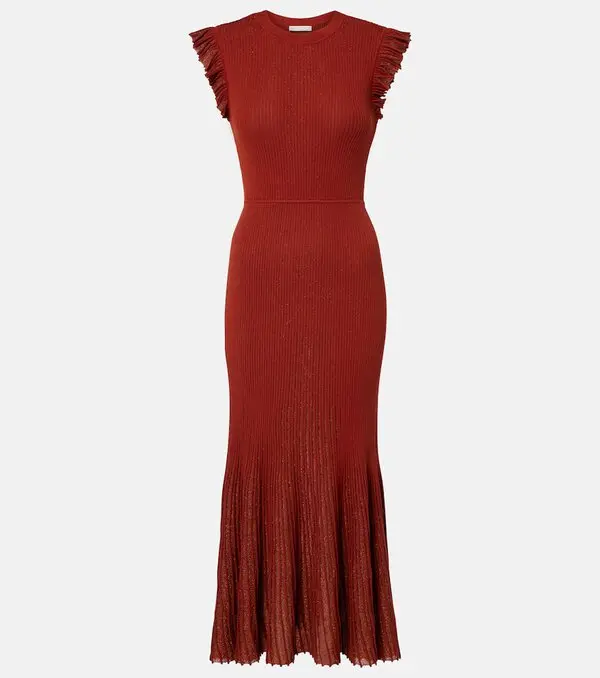 Ulla Johnson Noelle Knitted Lame Midi Dress - Orange