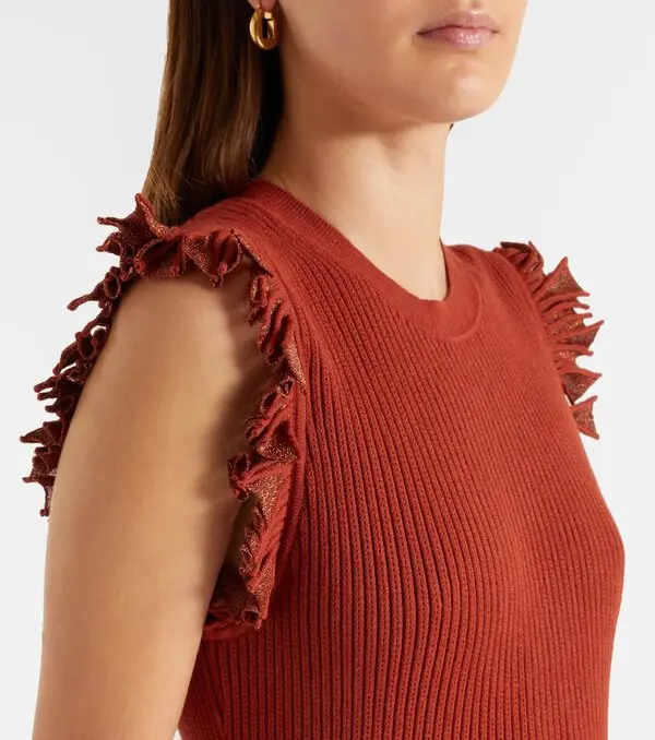 Ulla Johnson Noelle Knitted Lame Midi Dress - Orange