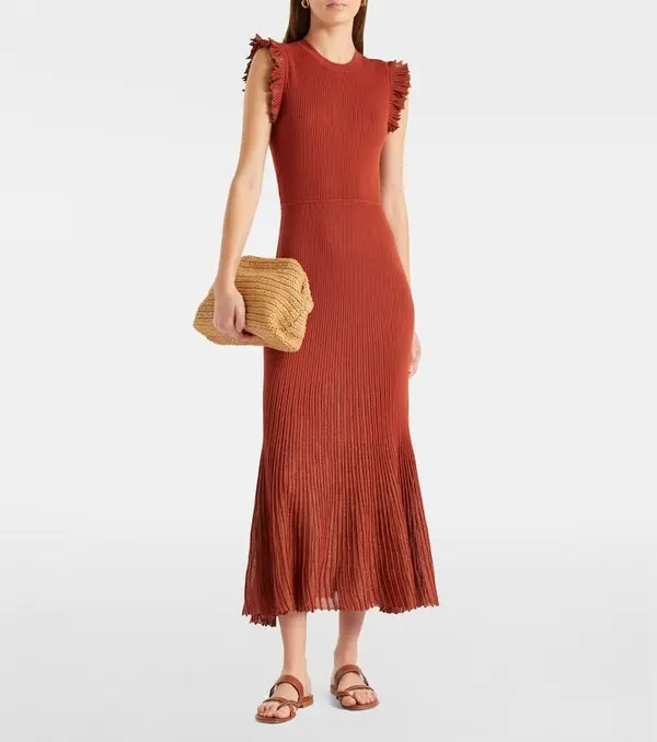 Ulla Johnson Noelle Knitted Lame Midi Dress - Orange