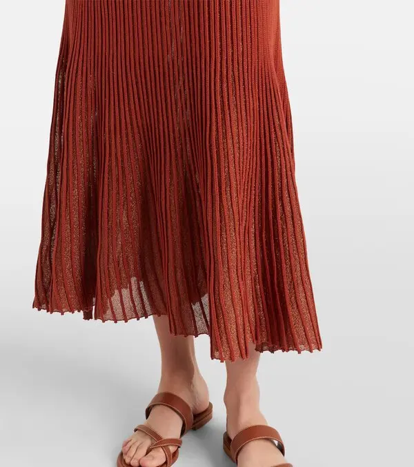 Ulla Johnson Noelle Knitted Lame Midi Dress - Orange