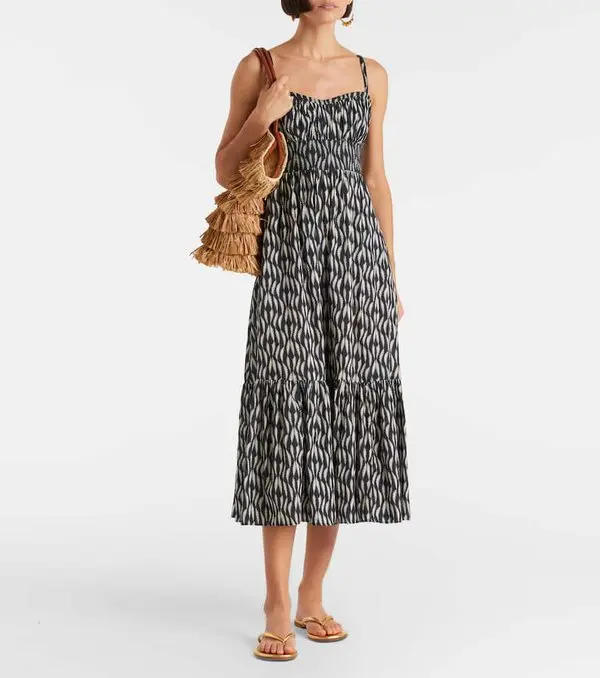 Ulla Johnson Nadine Printed Cotton-blend Midi Dress - Black