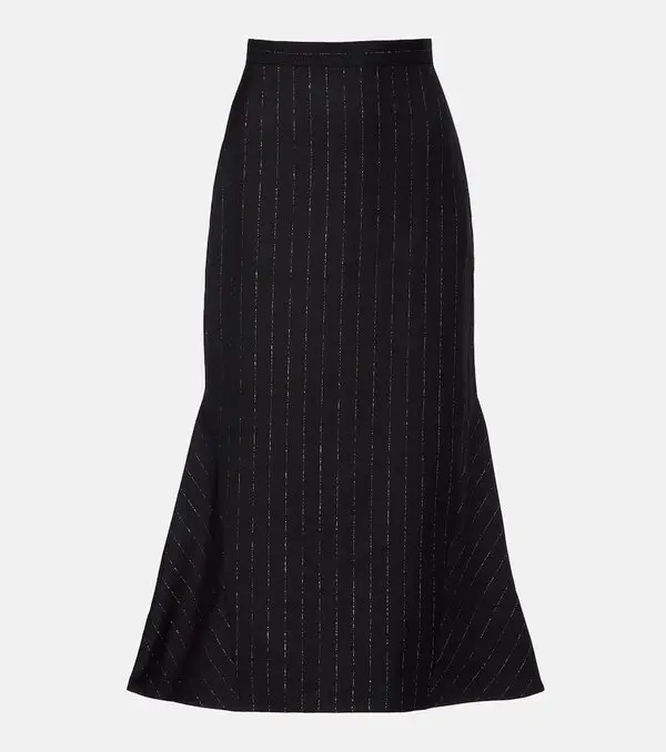 Erdem Pinstripe Wool Midi Skirt