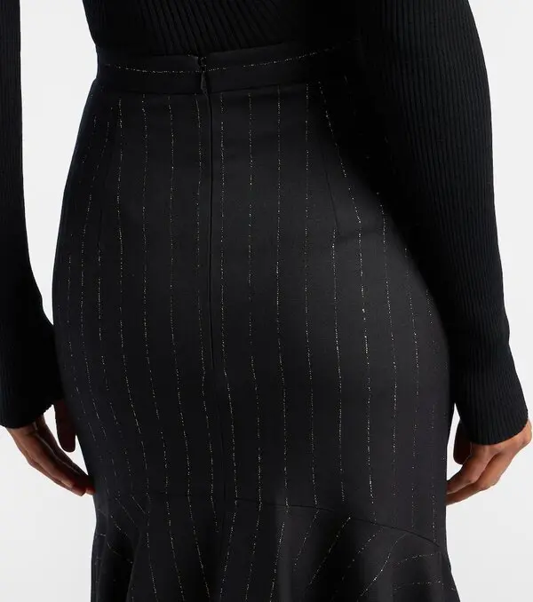 Erdem Pinstripe Wool Midi Skirt