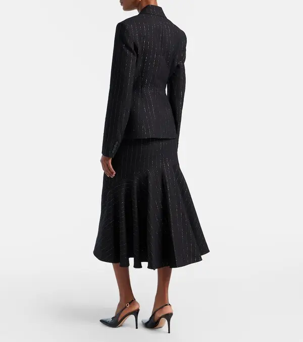 Erdem Pinstripe Wool Midi Skirt