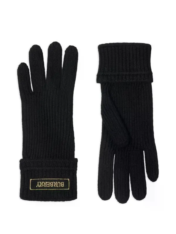 Burberry Logo Patch Ribbed Wool-blend Gloves