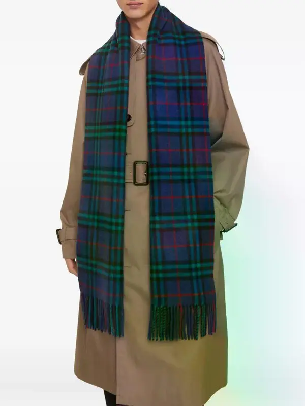 Burberry Checked Fringed Scarf - Blue