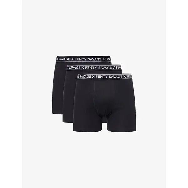 SAVAGE X FENTY Classics Pack Of Three Stretch-cotton Boxer Briefs - Caviar