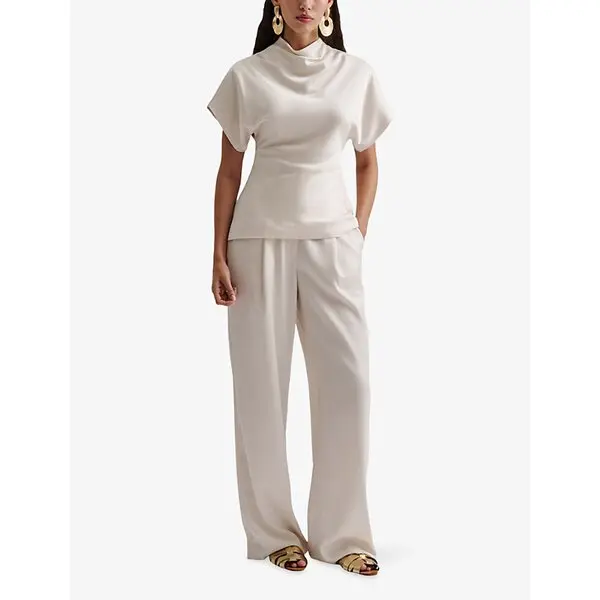 MALINA Sarah Wide-leg Satin Trousers - Vanilla