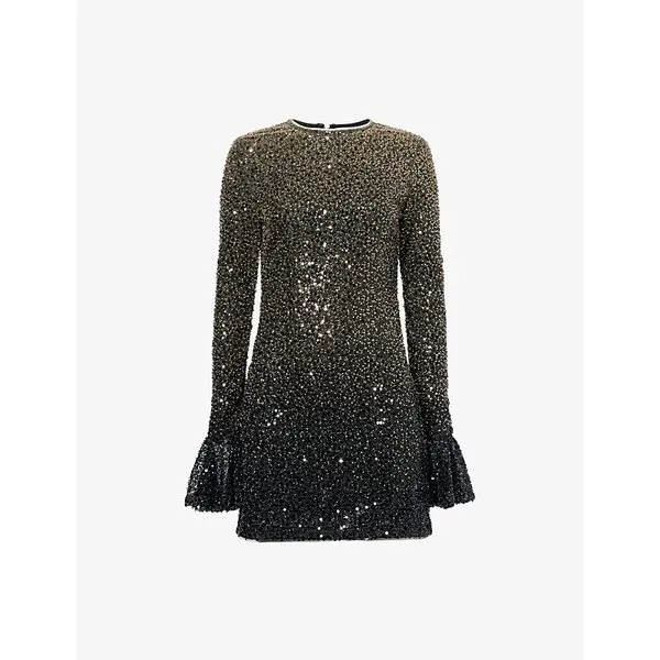 ROTATE BY BIRGER CHRISTENSEN Beaded Ruffled-cuffs Woven Mini Dress