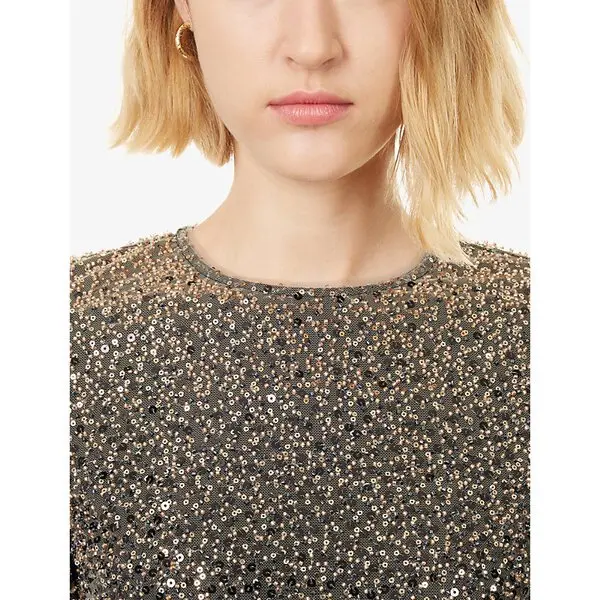 ROTATE BY BIRGER CHRISTENSEN Beaded Ruffled-cuffs Woven Mini Dress