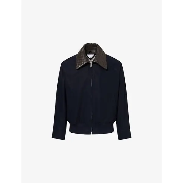 Bottega Veneta Woven-collar Long-sleeve Cotton-twill Jacket - Navy