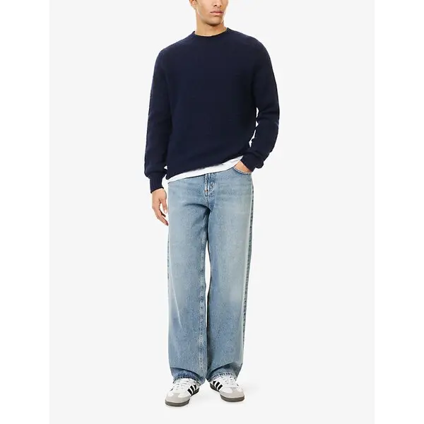 Sunspel Shetland Wool Crew Neck Jumper - Navy