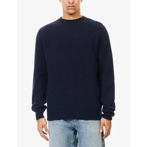 Sunspel Shetland Wool Crew Neck Jumper - Navy