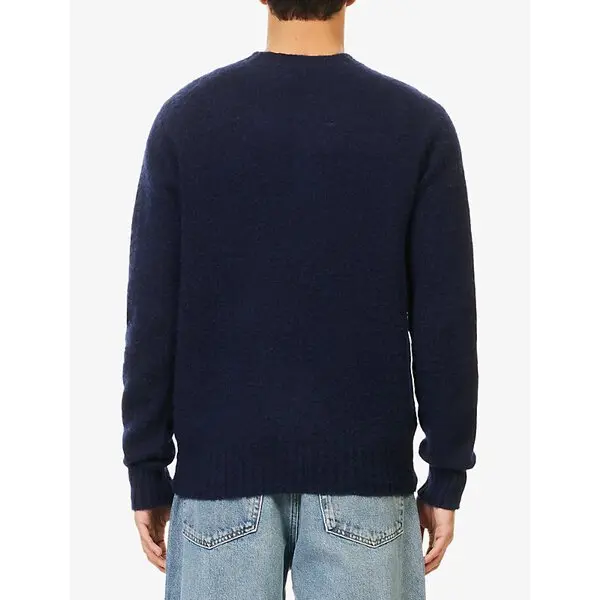 Sunspel Shetland Wool Crew Neck Jumper - Navy